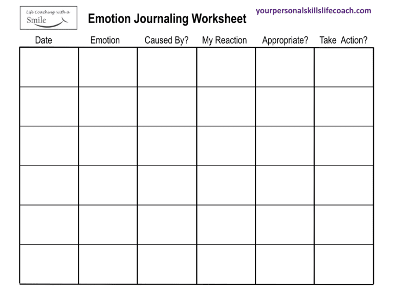 Emotion Journaling Worksheet: How to Boost Your Mood - Life Coaching ...